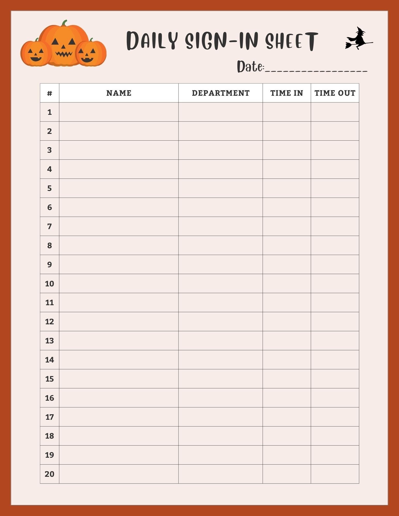 Daily Sign-in Sheet, Sign-in Sheet, Halloween Themed Sign-in Sheet ...