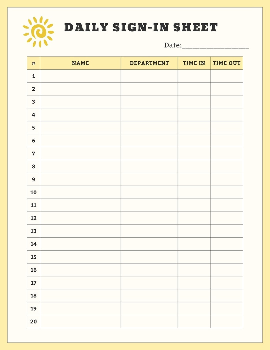 Daily Sign-in Sheet, Sign-in Sheet, School Sign-in Sheet - Etsy