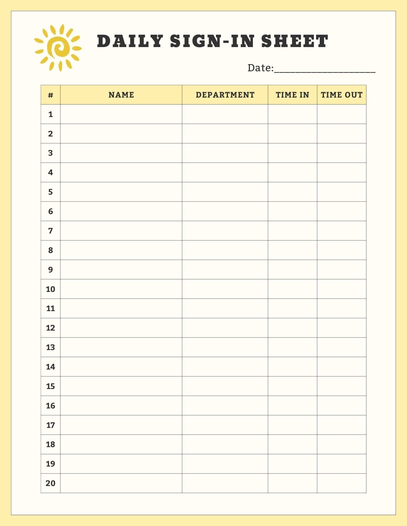 Daily Sign-in Sheet, Sign-in Sheet, School Sign-in Sheet - Etsy