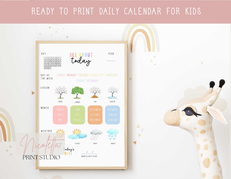 All About Today Daily Calendar for Kids Printable Toddler - Etsy
