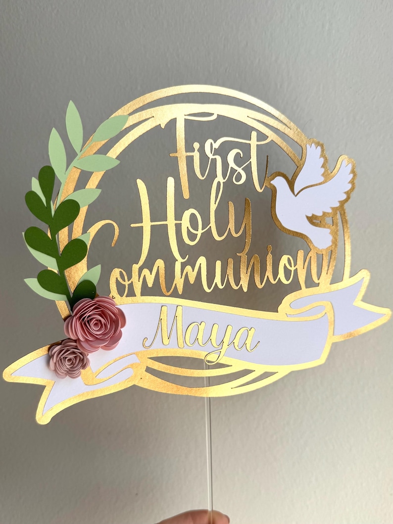 Custom First Holy Communion Cake Topper, Cake Topper With a Name, Gold ...