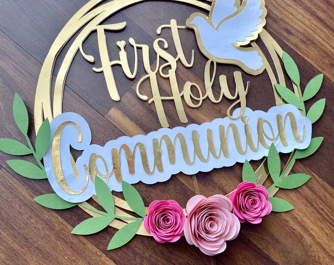Custom First Holy Communion Cake Topper, Cake Topper With a Name, Gold ...