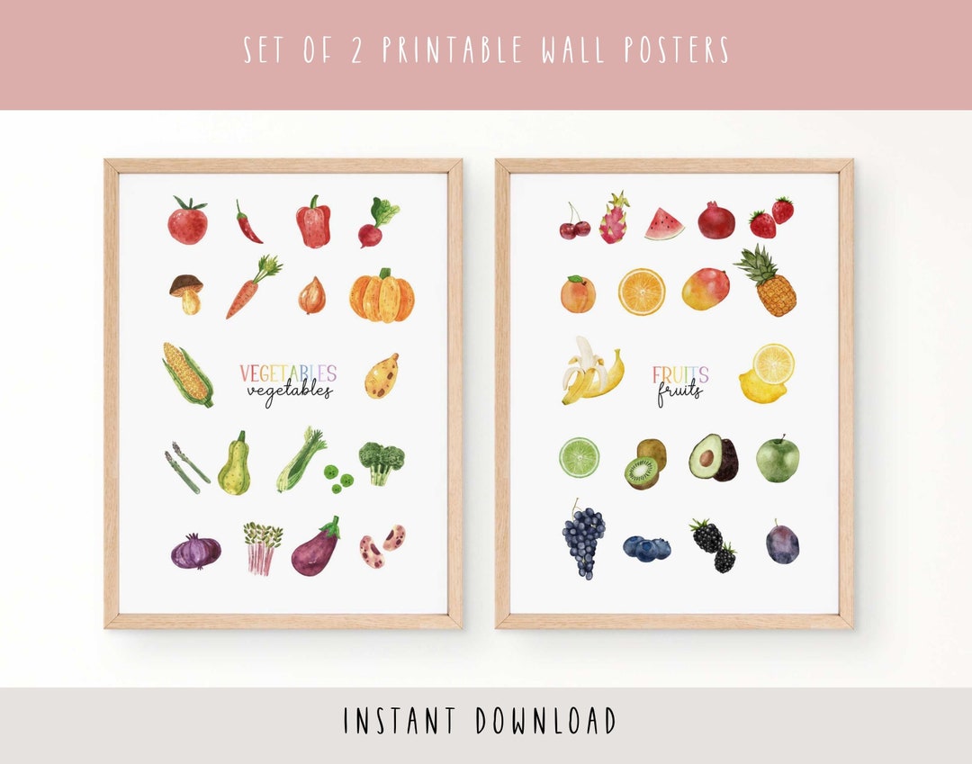 Fruits and Veggies Print, Digital Educational Poster, Vegan Art ...