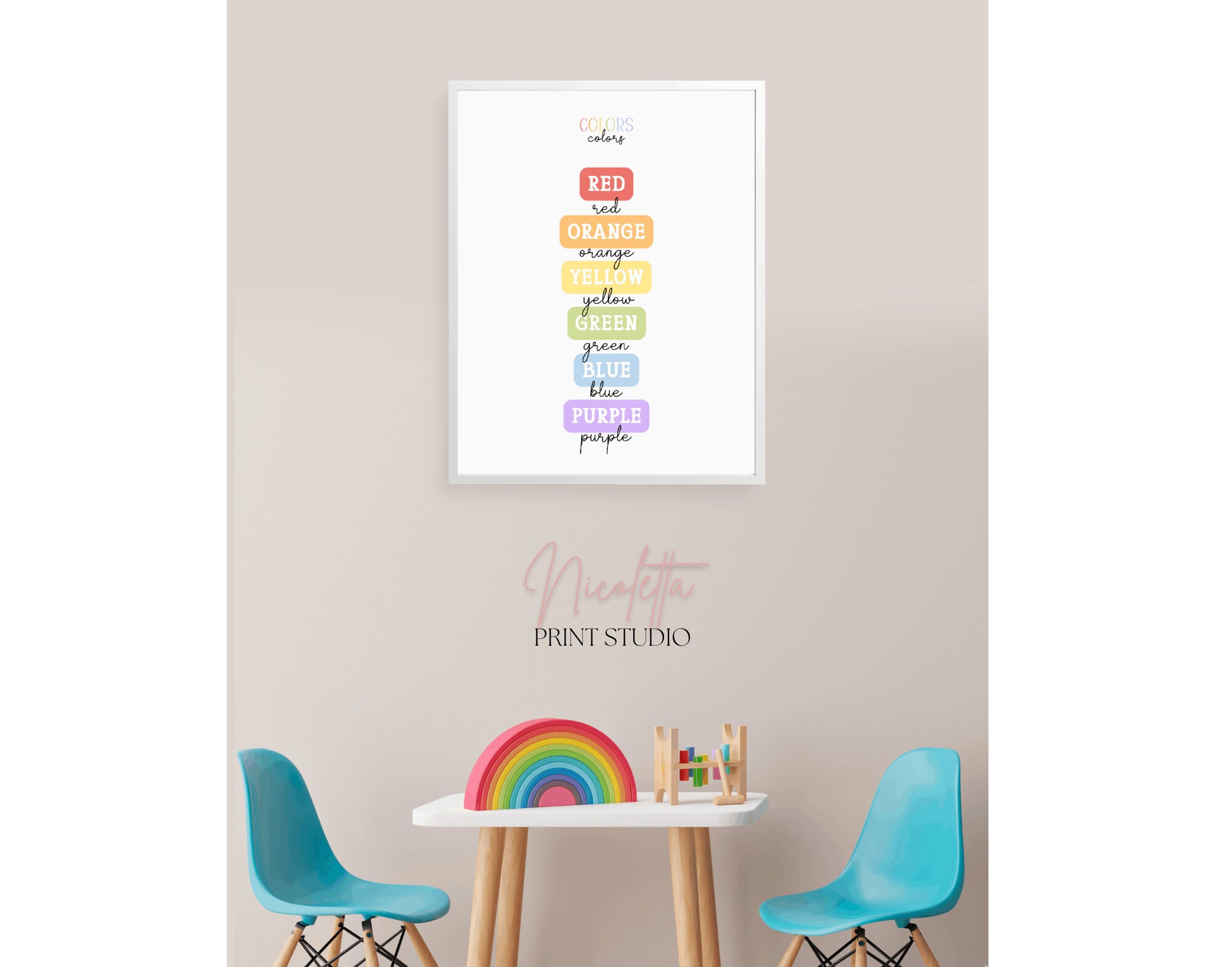 Colors Educational Poster, Classroom Decor, Rainbow Wall Art, Kids ...