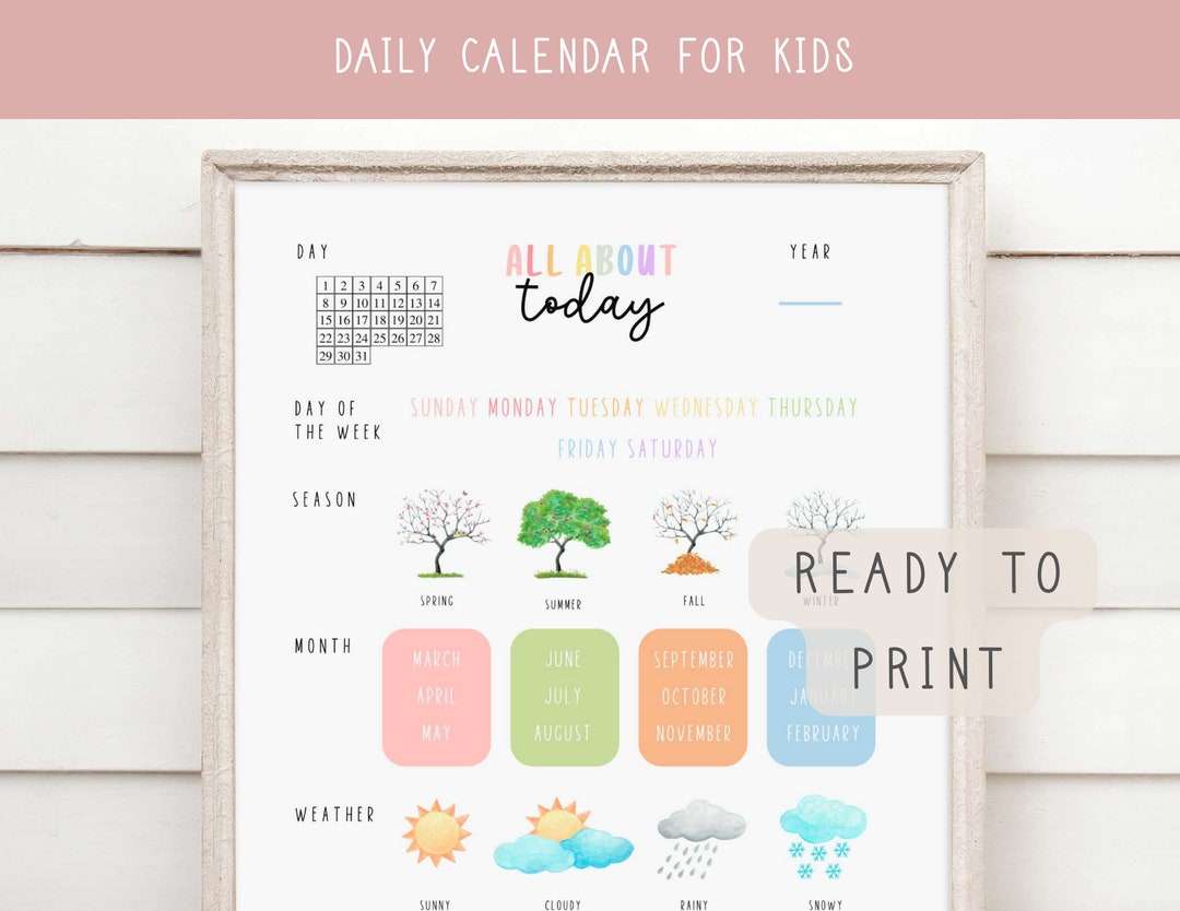 All About Today Daily Calendar for Kids, Printable Toddler Activity ...