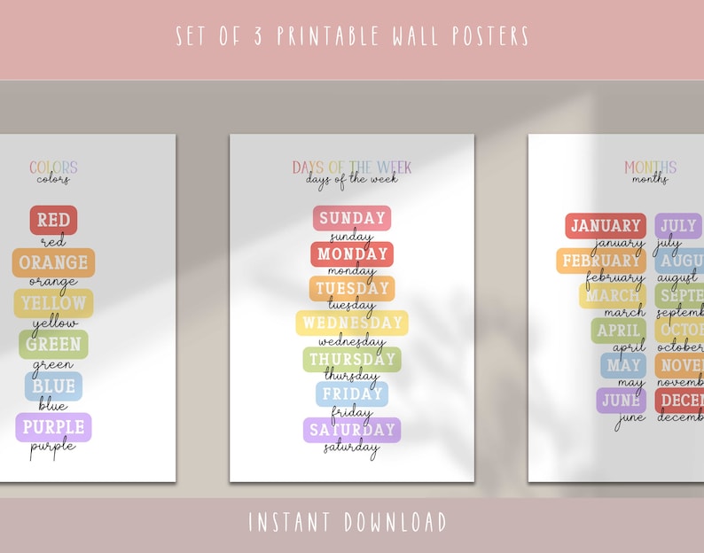 Days of the Week Poster, Printable Montessori Classroom Poster ...