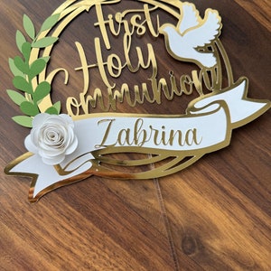 Custom First Holy Communion Cake Topper, Cake Topper With a Name, Gold ...