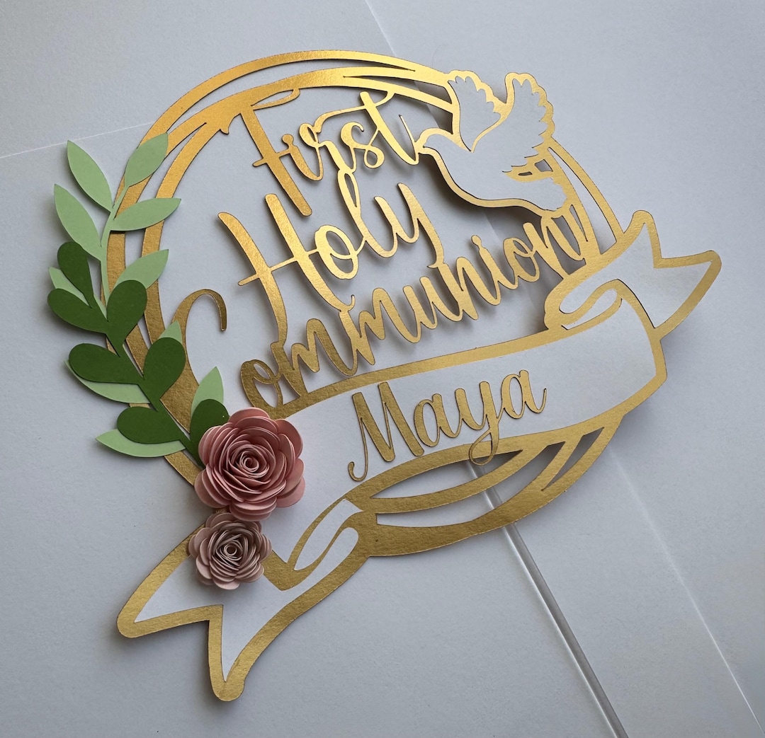 Custom First Holy Communion Cake Topper, Cake Topper With a Name, Gold ...