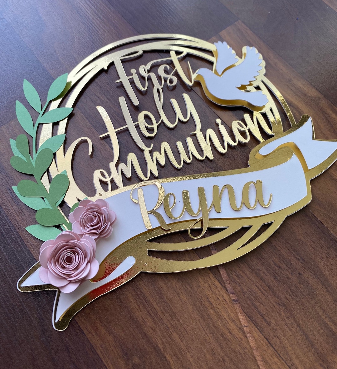 Custom First Holy Communion Cake Topper, Cake Topper With a Name, Gold ...