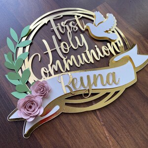 Custom First Holy Communion Cake Topper, Cake Topper With a Name, Gold ...