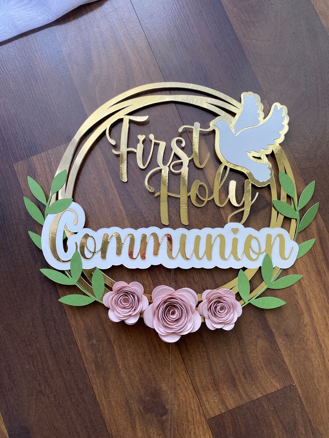 Custom First Holy Communion Cake Topper, Cake Topper With a Name, Gold ...