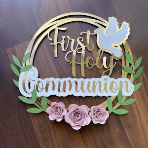 Custom First Holy Communion Cake Topper, Cake Topper With a Name, Gold ...