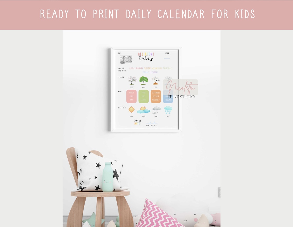 All About Today Daily Calendar for Kids, Printable Toddler Activity ...