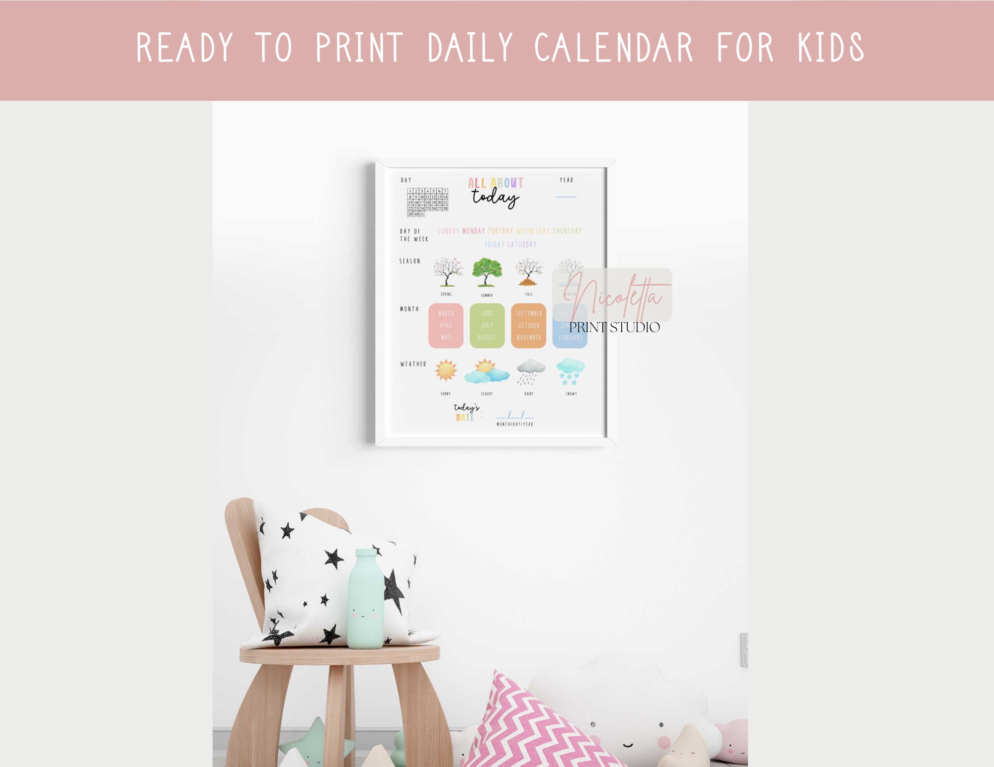 All About Today Daily Calendar for Kids, Printable Toddler Activity ...