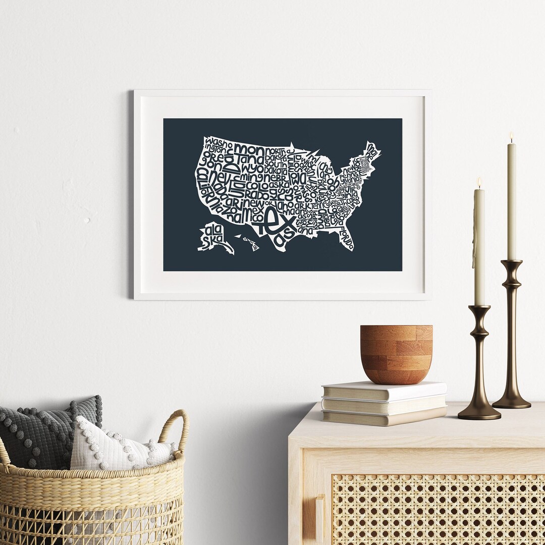 United States of America Typography Map, US Word Art, 50 States of USA ...