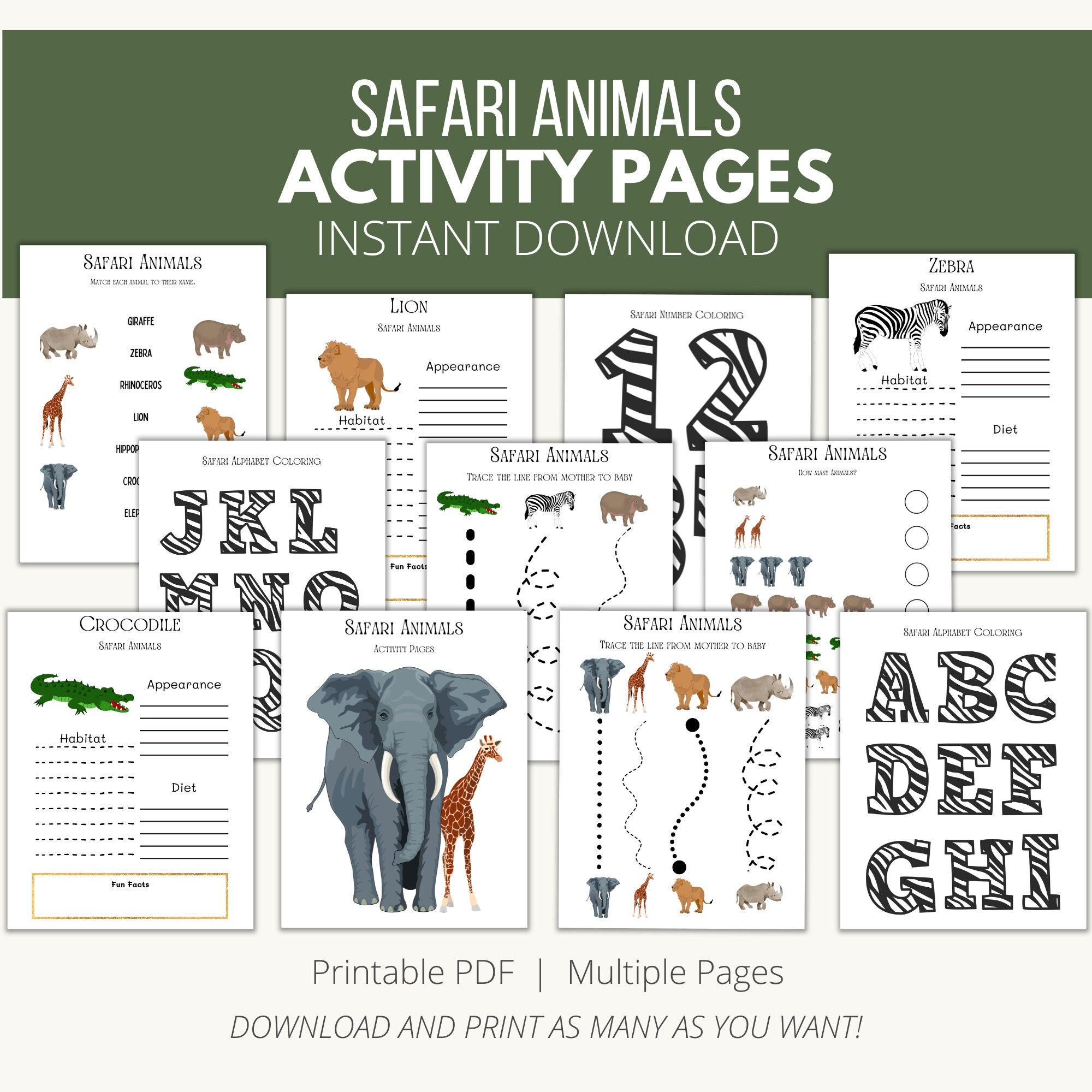 Safari Animal Gifts, Learning Worksheets, Tracing Lines, Zoo Animals ...