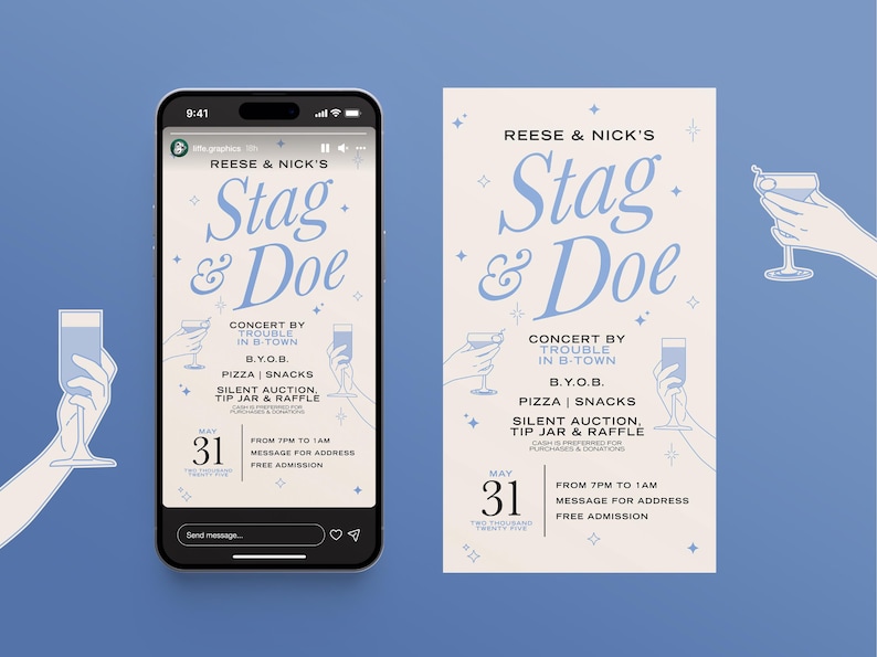 Stag and Doe Invitation | Fully Editable Template - Etsy
