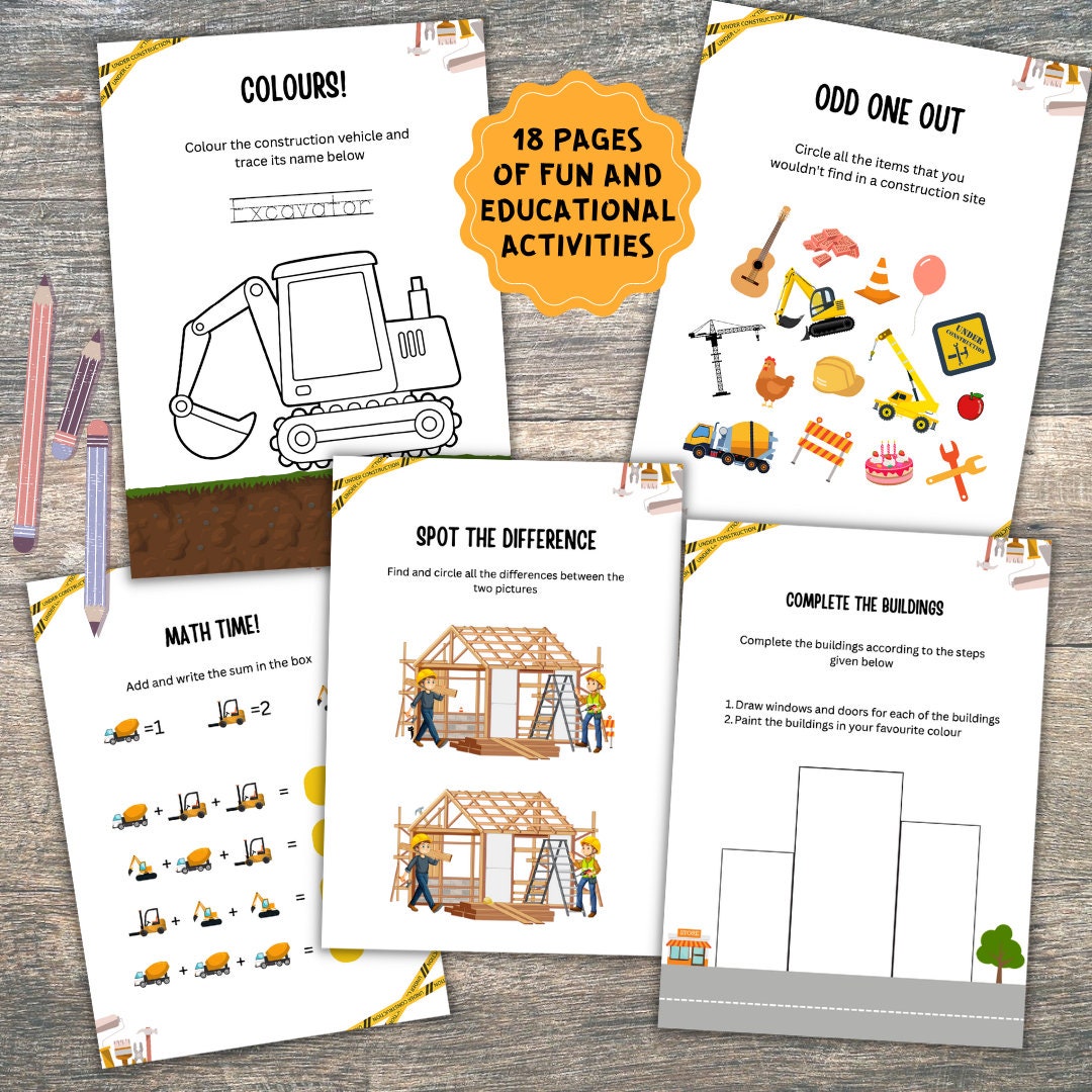 Construction Activity Book for Kids Instant BOOKLET DL Fun - Etsy