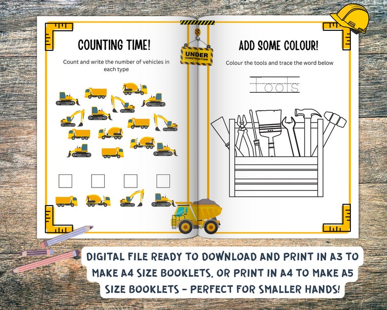 Personalised Construction Activity Book for Kids | Digital Booklet DL ...