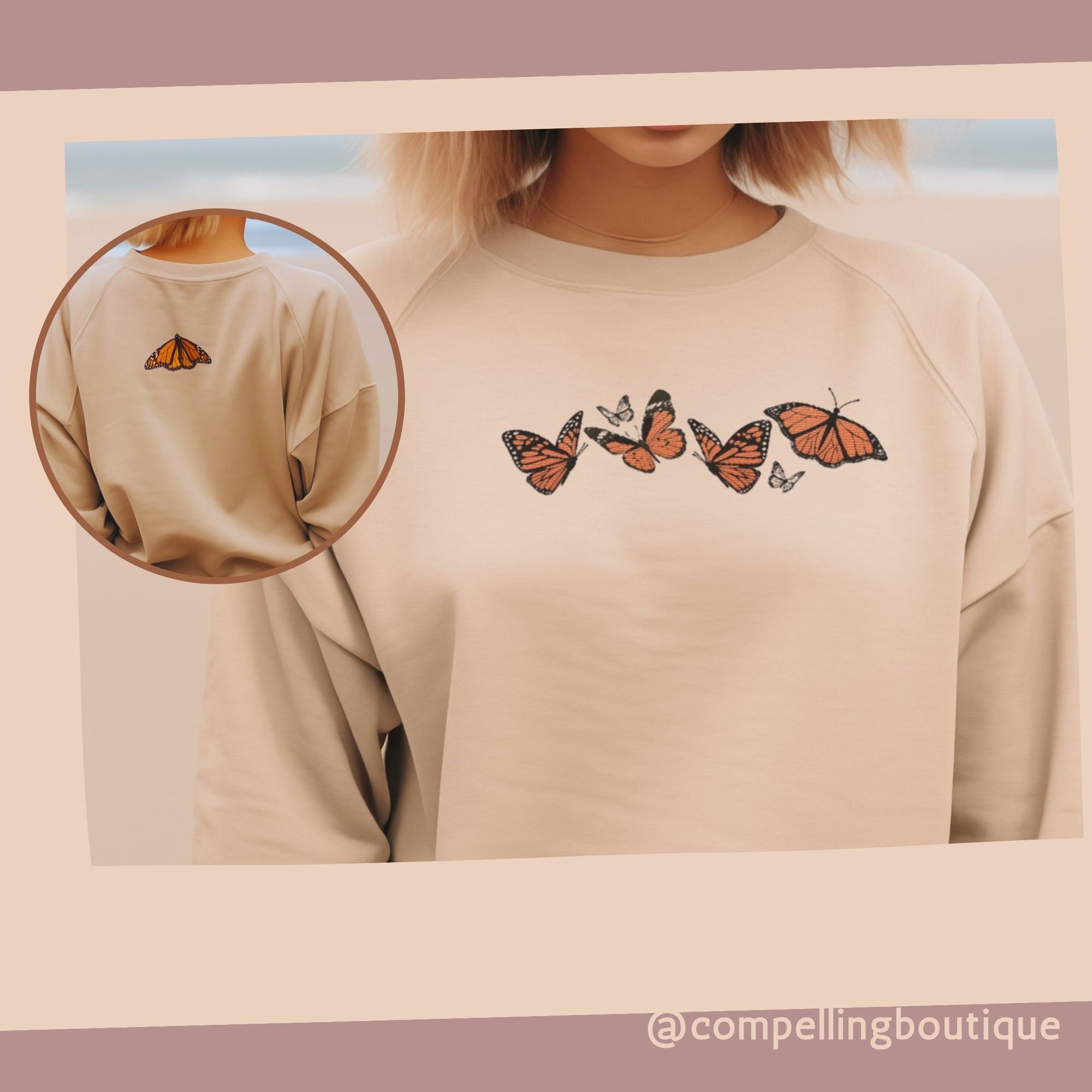 Monarch Butterfly Embroidered Sweater, Gift for Butterfly Fans, Cottage ...