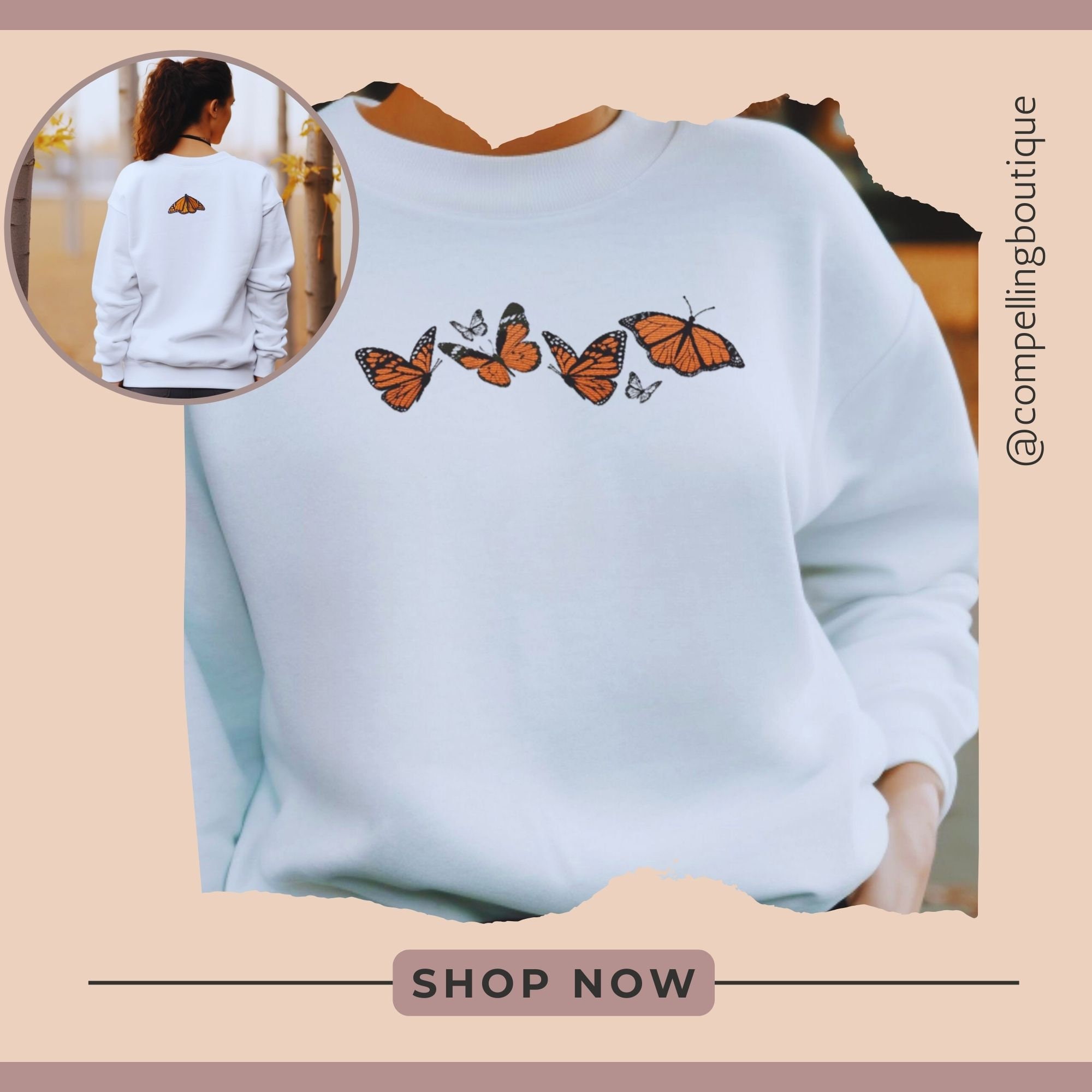 Monarch Butterfly Embroidered Sweater, Gift for Butterfly Fans, Cottage ...