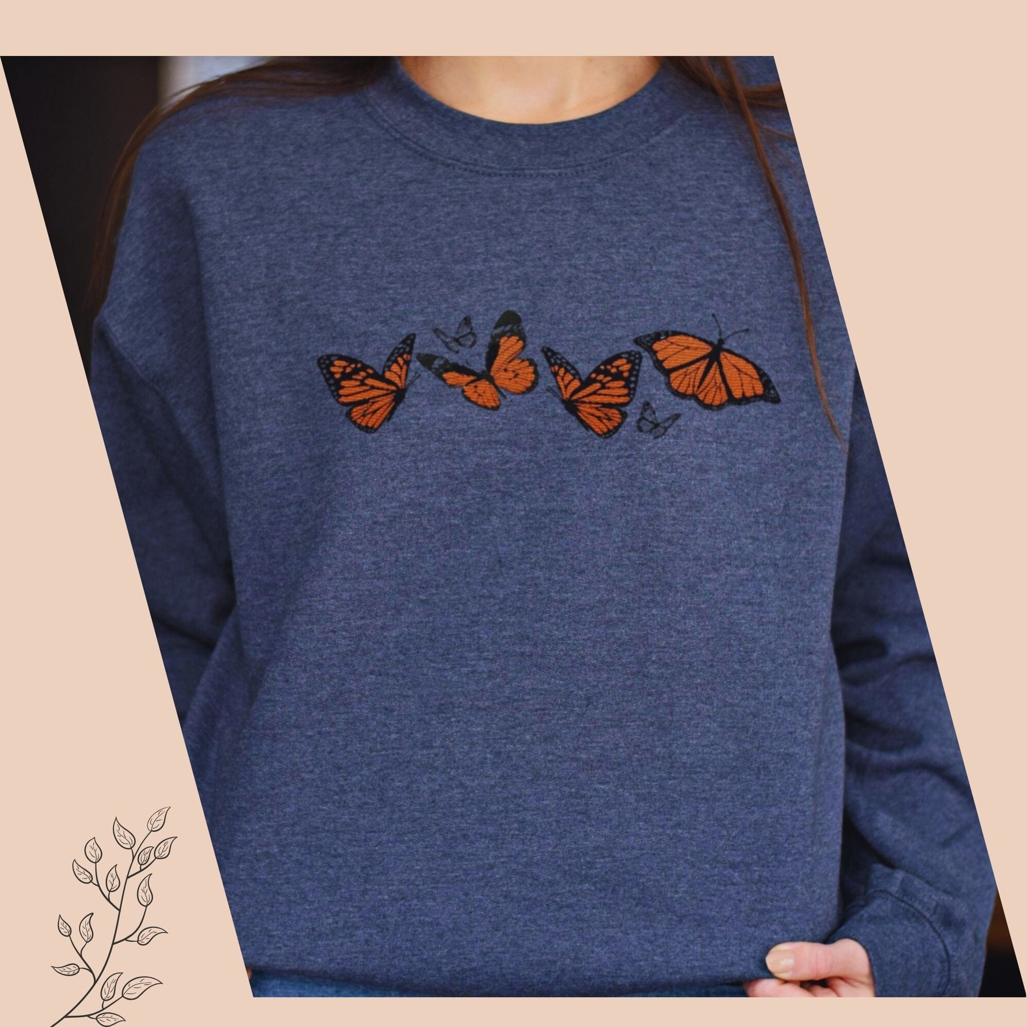 Monarch Butterfly Embroidered Sweater, Gift for Butterfly Fans, Cottage ...