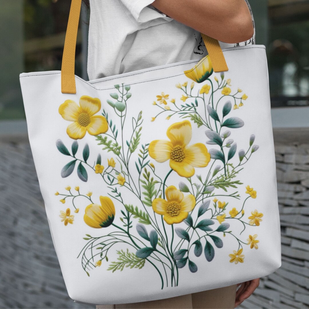 Botanical Floral Tote Bag: Wildflowers Cottage Core Style, Nature ...
