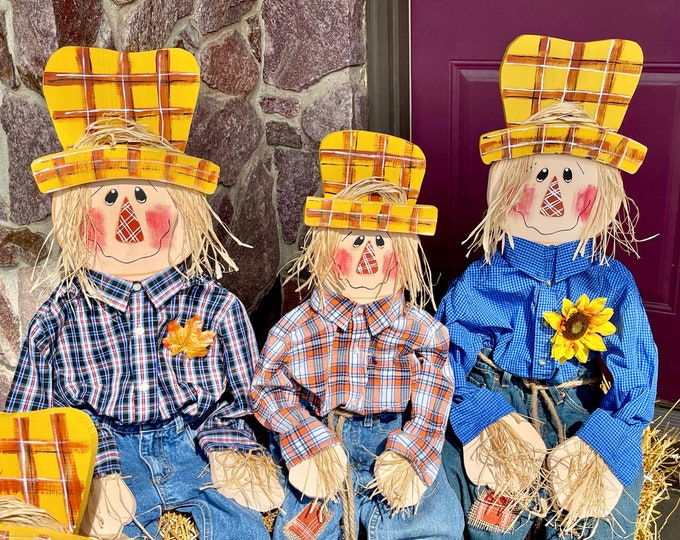 LARGE Scarecrow Sitter, Fall Porch Decor, Fall Decor, Wooden Scarecrow ...