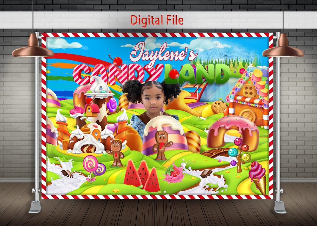 Candyland Birthday Banner Backdrop for Girls | Custom Name & Photo ...