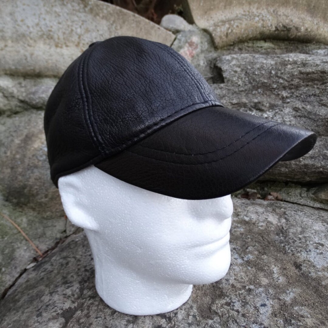 Gorgeous 100% Leather Real Black Baseball Cap Leather Men's Hat Sizes S ...