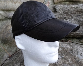 Gorgeous 100% Leather Real Dark Blue Baseball Cap Leather Unisex Hat ...