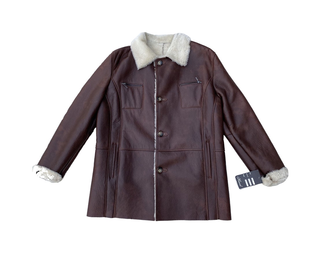 Winter Genuine Brown Leather Jacket Original Sheepskin Jacket Men's ...