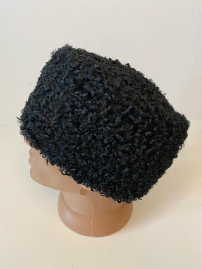 PAPAKHA Black Kubanka Natural Karakul Fur Hat Winter Cap Real Sheepskin ...