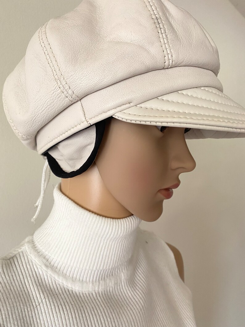 Genuine Shearling Leather White Cap Ear Close for Women Hat Women's Hat ...