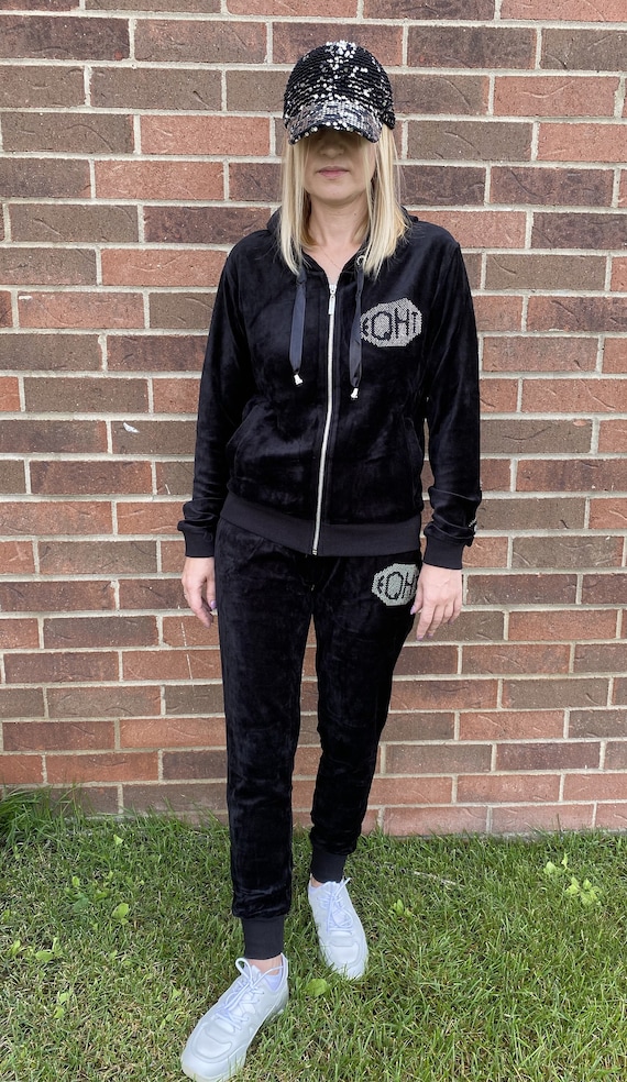 LUXURIOUS Fashion Velour Black Tracksuit Velvet Set With - Etsy