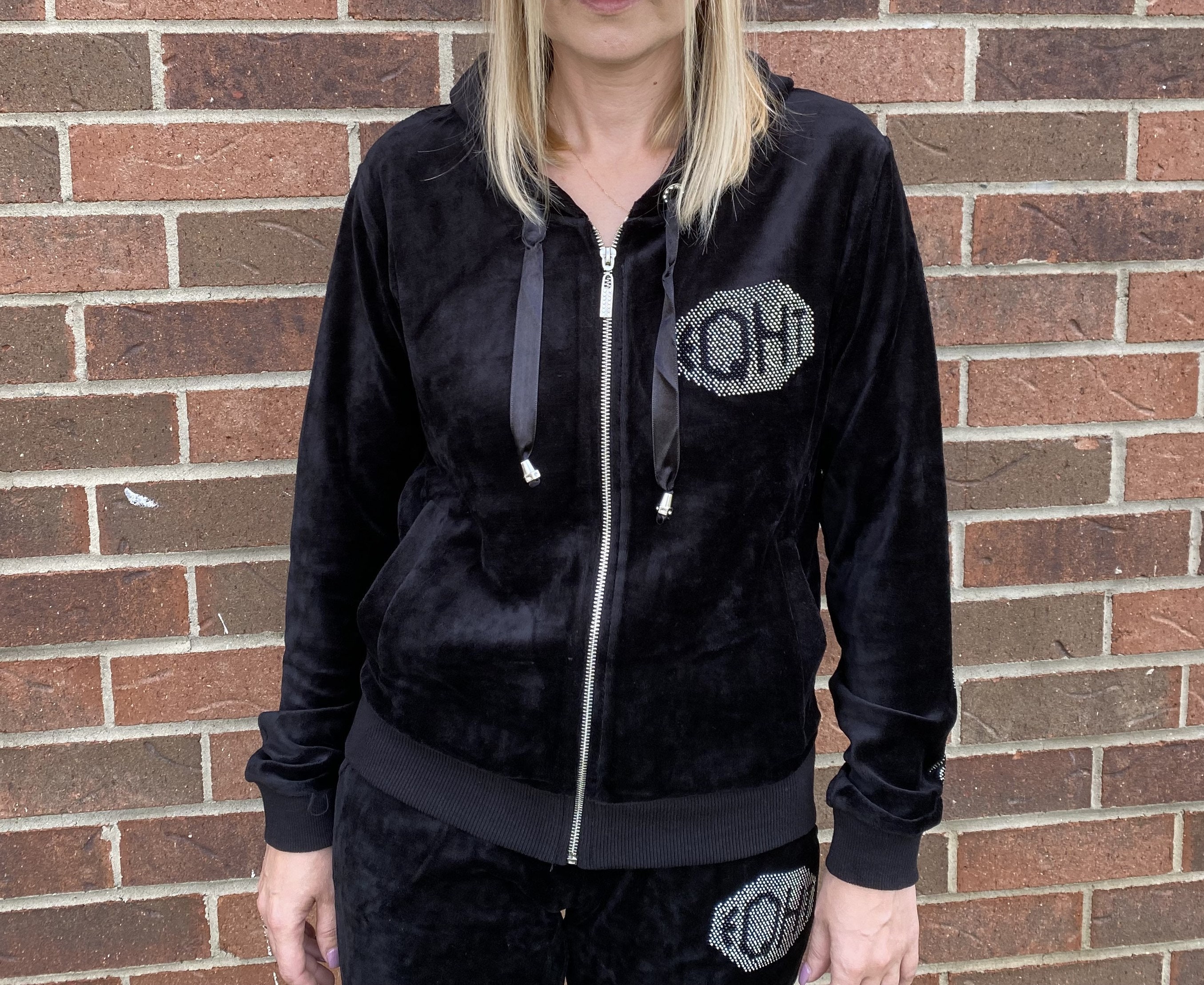 LUXURIOUS Fashion Velour Black Tracksuit Velvet Set With Rhinestones ...