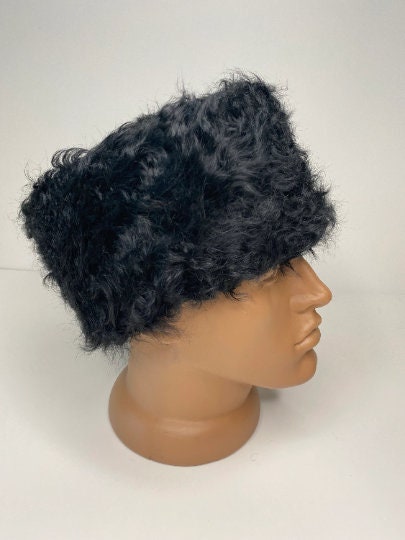 PAPAKHA Black Kubanka Natural Karakul Fur Hat Winter Cap Real Sheepskin ...