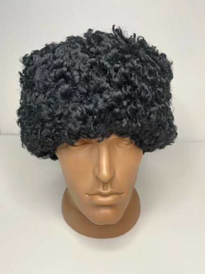 PAPAKHA Black Kubanka Natural Karakul Fur Hat Winter Cap Real Sheepskin ...
