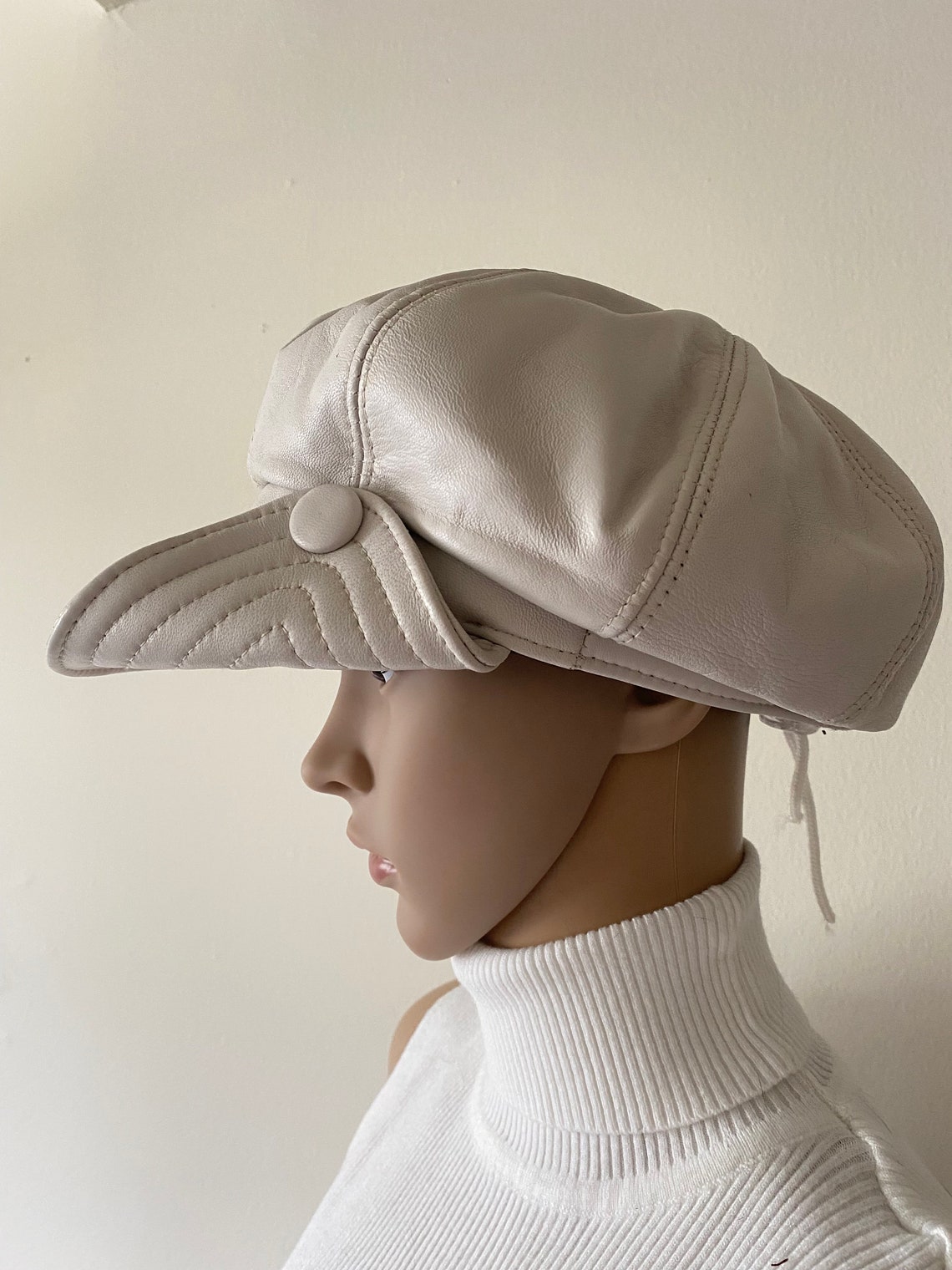 Genuine Shearling Leather White Cap Ear Close for Women Hat Women's Hat ...