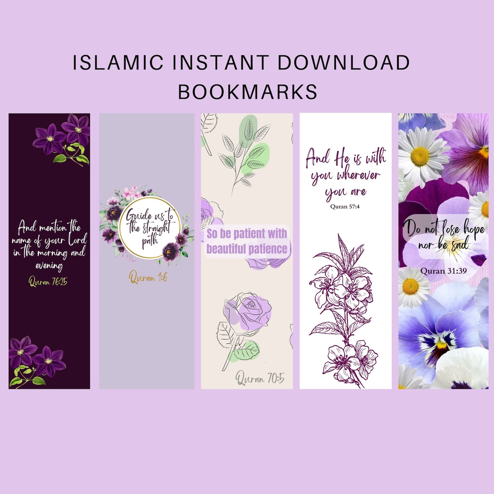 Islamic Printable Bookmarks Quran Verse Bookmark Set of 5 Digital ...
