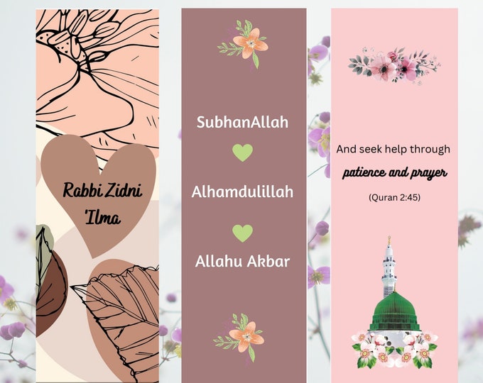 Islamic Printable Bookmarks Quran Verse Bookmark Set of 5 Digital ...