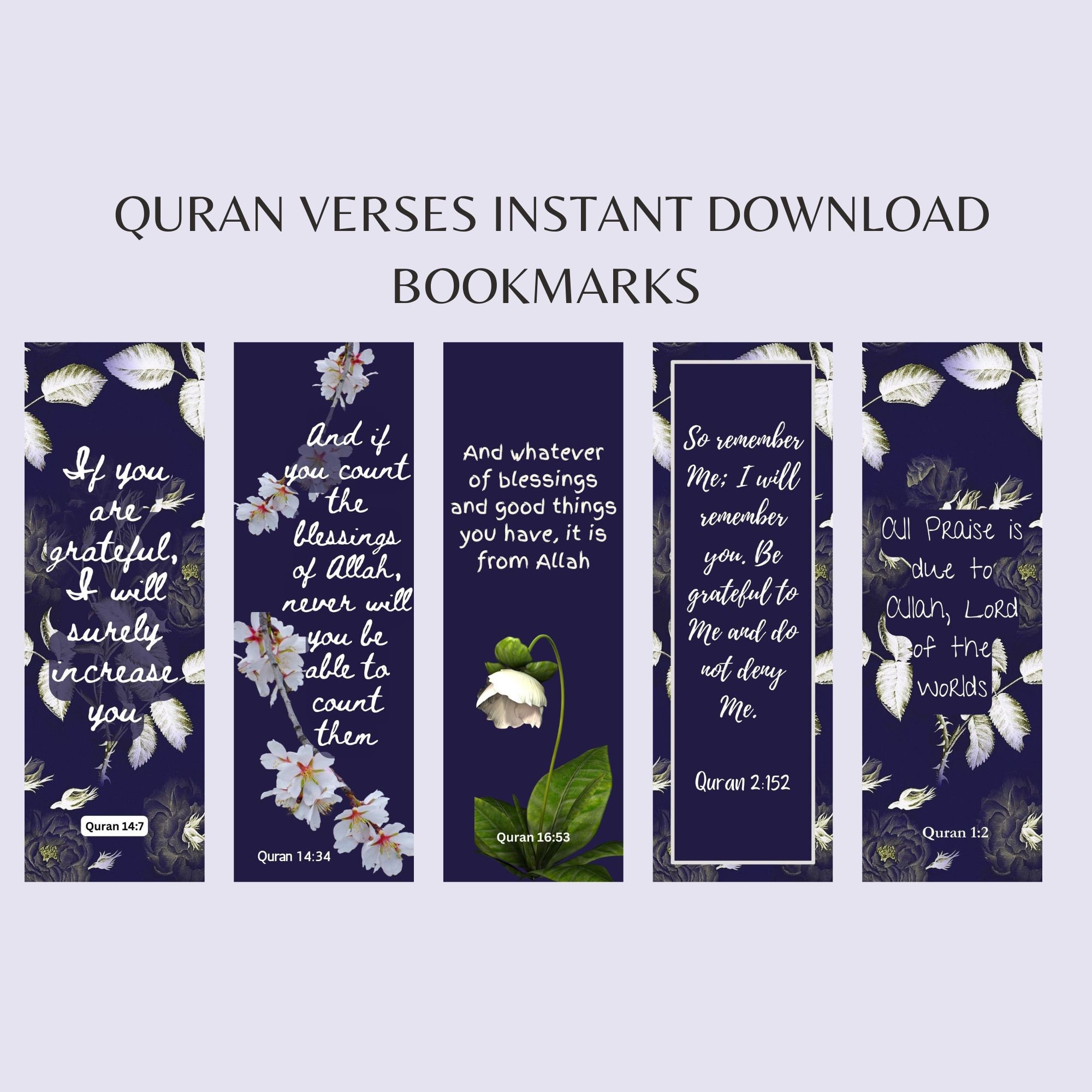 Islamic Printable Bookmarks Quran Verses Gratitude Set of 5 Digital ...