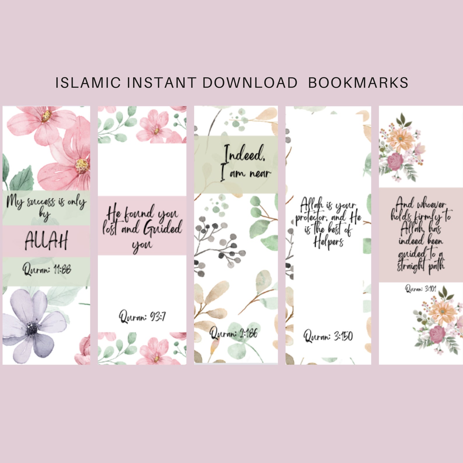 Islamic Printable Bookmarks Quran Verse Bookmark Set of 5 Digital ...