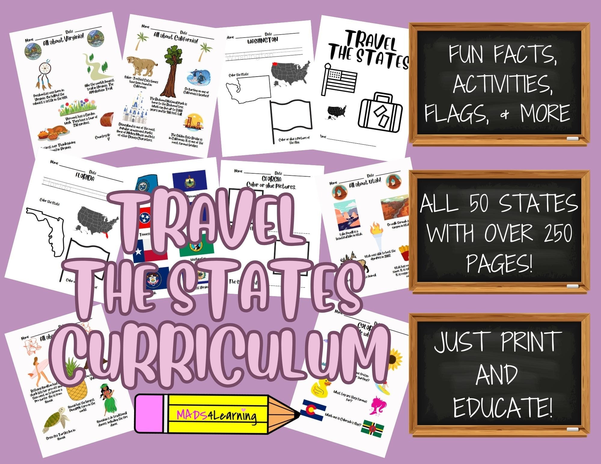 Mads4learning Travel the 50 States Curriculum Packet Preschool to ...