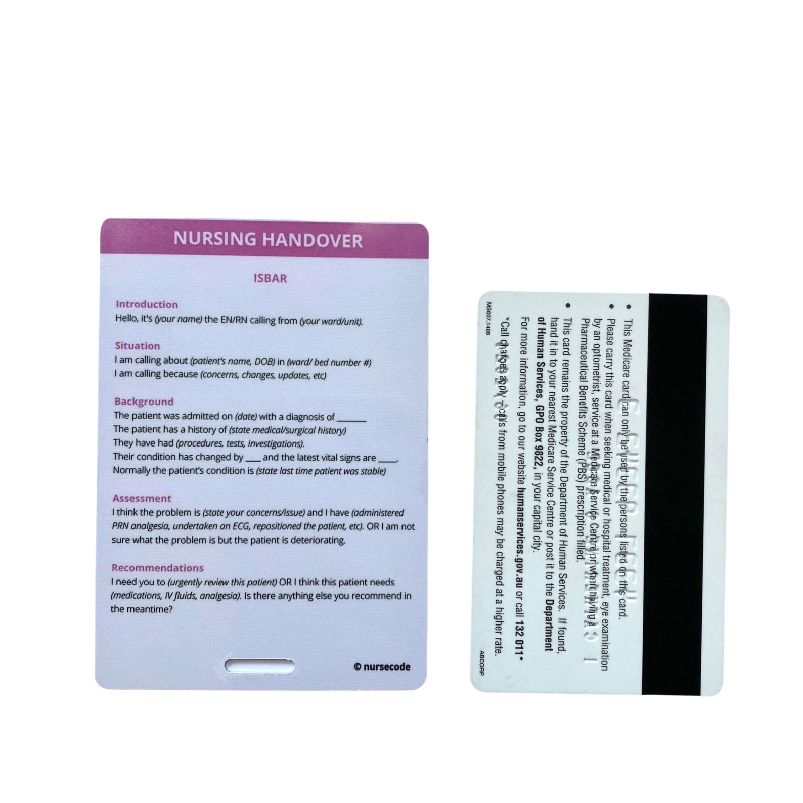Nursing Handover Nursing Reference Card Nurse Badge Cards - Etsy.de