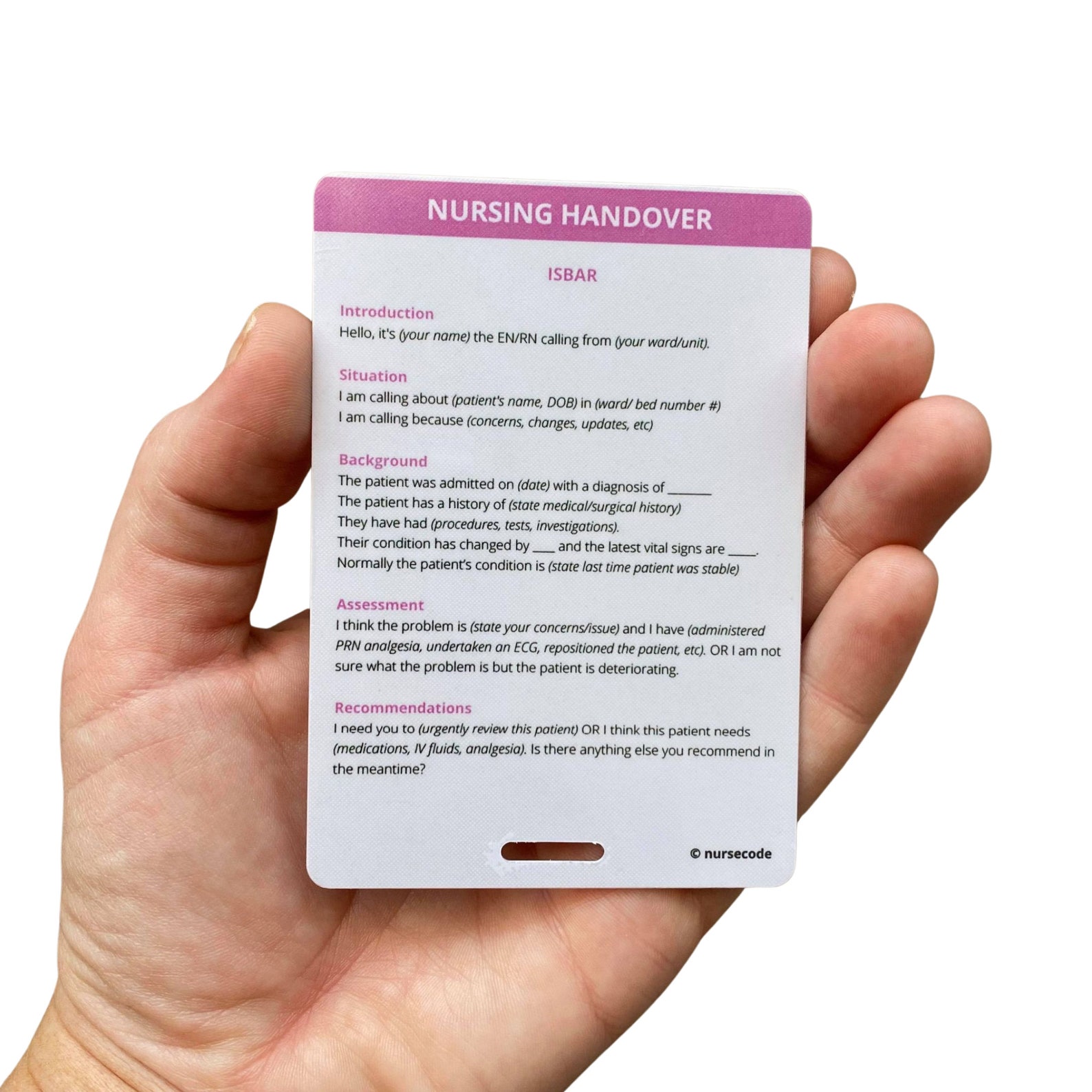 Nursing Handover Nursing Reference Card Nurse Badge Cards - Etsy.de
