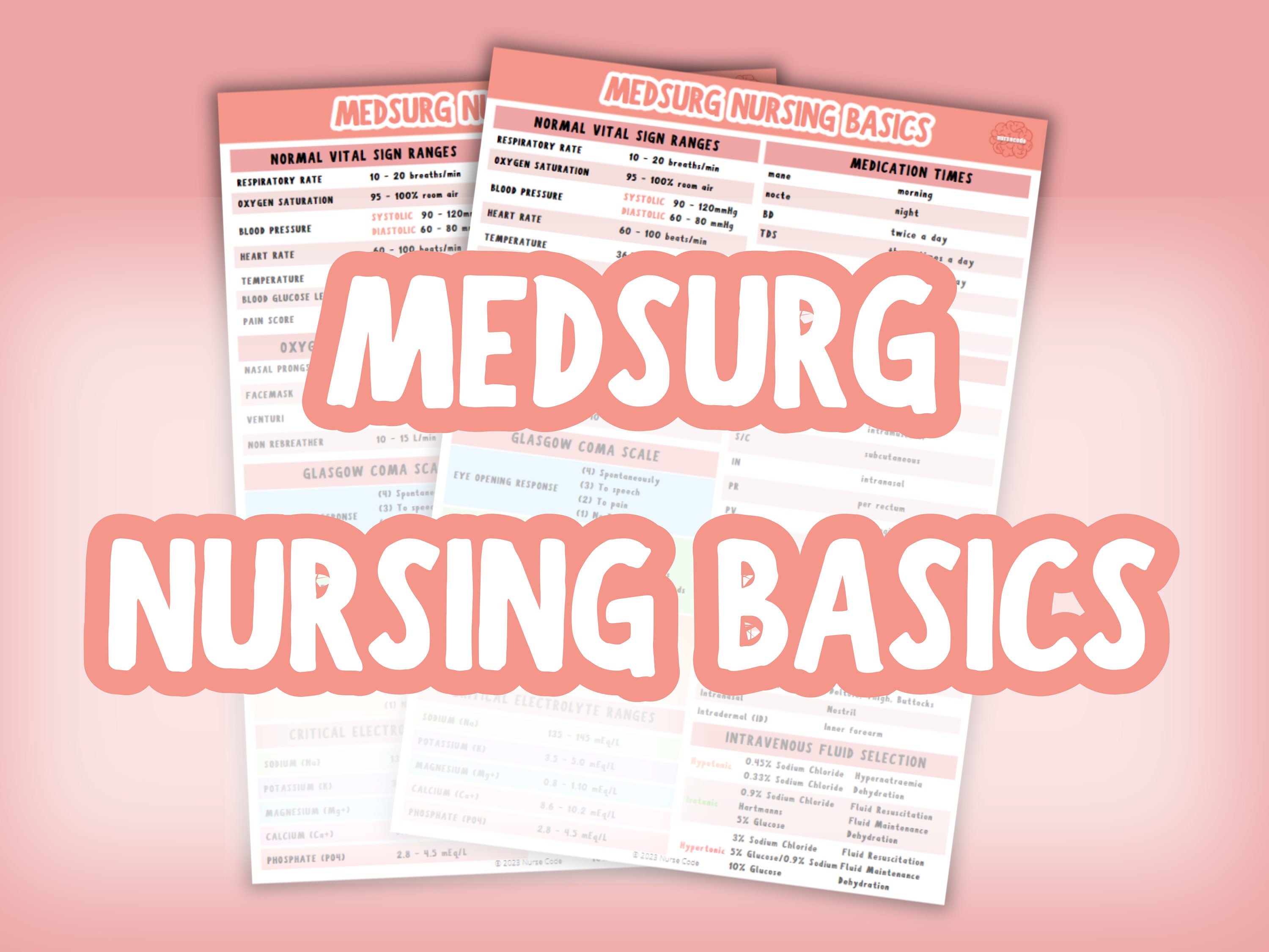Med Surg Nursing Basics Quick Reference Guide Nursing Cheat Sheet ...