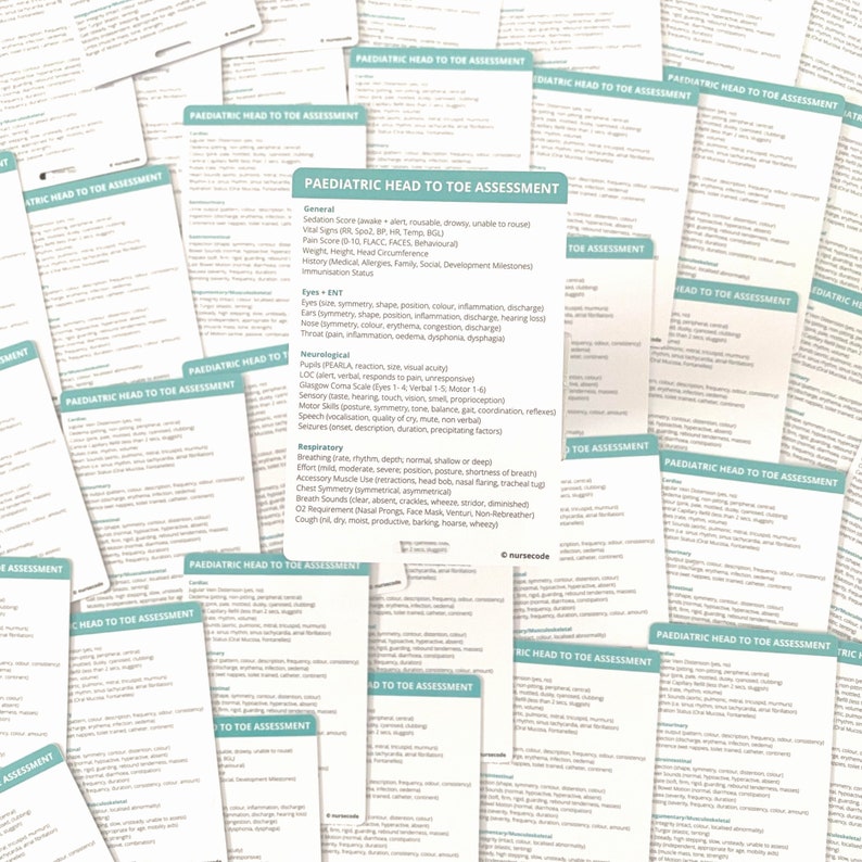 Paediatric Assessment Nursing Reference Card Emergency Nurse Student ...