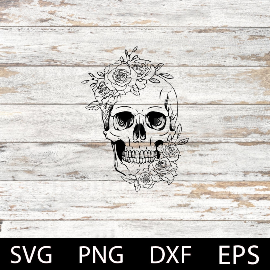 Skull Rose Svg, Floral Skull Svg, Skull Flower Svg, Sugar Skull Svg ...