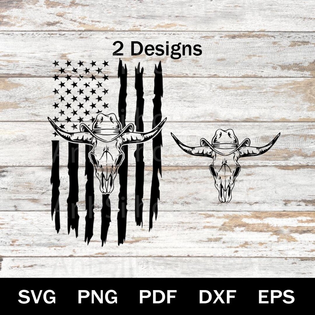 Cow Skull Wearing Cowboy Hat Svg Png, Bull Skull Western Cricut File ...